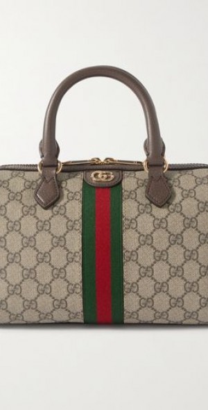 GUCCI - Ophidia textured leather- and webbing-trimmed printed coated ...