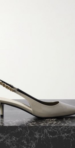 GUCCI - Signoria embellished patent-leather slingback pumps