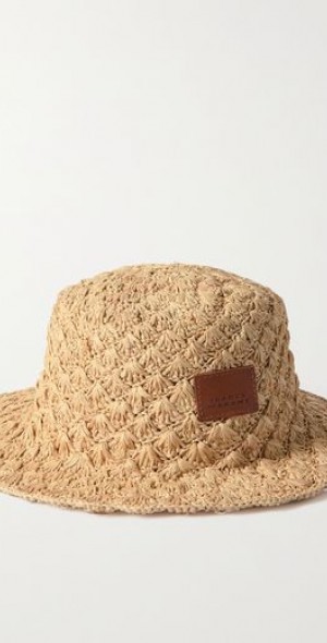 ISABEL MARANT - Leather-appliquéd raffia bucket hat