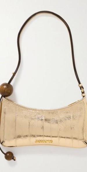 JACQUEMUS - Le Bisou Perle embellished metallic crinkled-leather shoulder bag