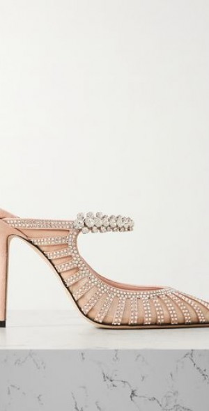 JIMMY CHOO - Bing embellished suede and mesh mules