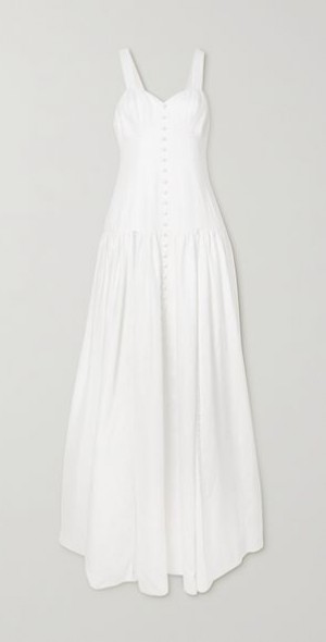 JOSLIN - Bridgitte pleated pointelle-trimmed linen maxi dress