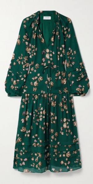LA LIGNE - Belted floral-print silk crepe de chine midi dress