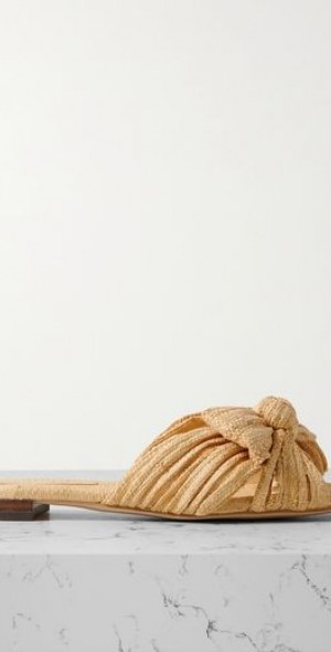 LOEFFLER RANDALL - Daphne bow-embellished pleated raffia slides