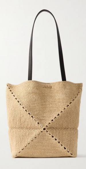 LOEWE - + Paula's Ibiza Puzzle Fold medium leather-trimmed raffia tote