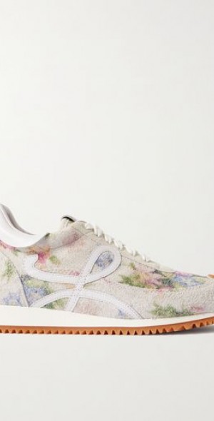 LOEWE - Flow Runner leather-trimmed floral-print brushed-suede sneakers
