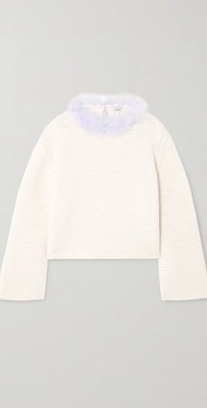 LOEWE - Open-back feather-trimmed cashmere sweater