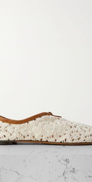 LORO PIANA - Floaty leather-trimmed macramé lace flats