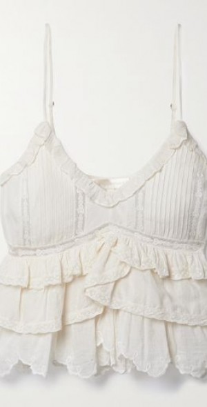 LOVESHACKFANCY - Abbott embroidered crochet-trimmed cotton-blend voile tank