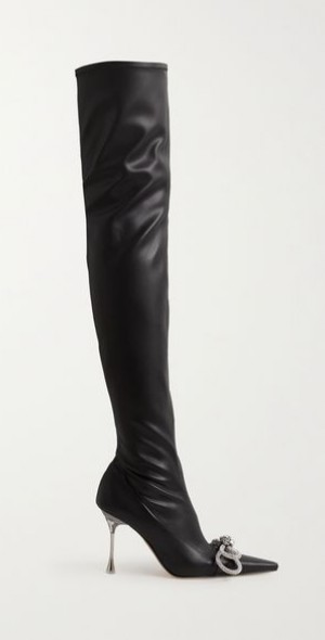 MACH & MACH - Double Bow crystal-embellished faux leather over-the-knee ...
