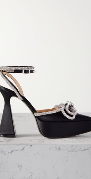 MACH & MACH - Double Bow crystal-embellished satin platform pumps