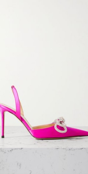 MACH & MACH - Double Bow crystal-embellished satin slingback pumps