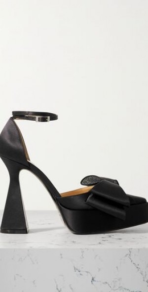 MACH & MACH - Le Cadeau crystal-embellished satin platform pumps