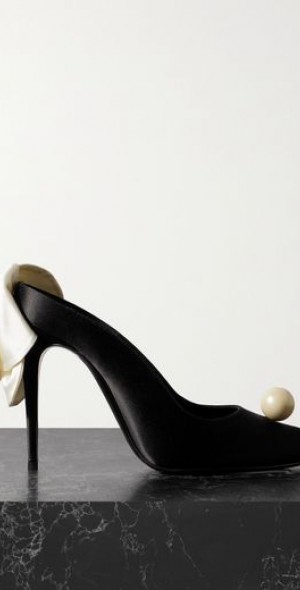 MAGDA BUTRYM - Faux pearl-embellished silk-appliquéd satin mules