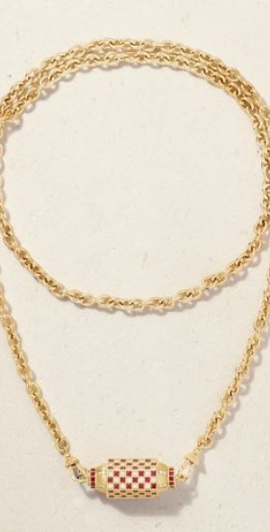 MARIE LICHTENBERG - Check Locket 18-karat gold, diamond and ruby necklace