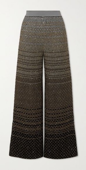 MISSONI - Sequined striped metallic crochet-knit wide-leg pants