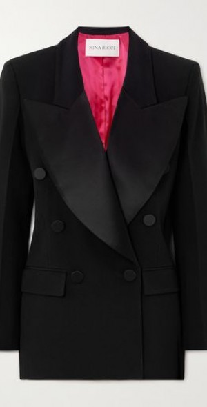 NINA RICCI - Double-breasted satin-trimmed cady blazer