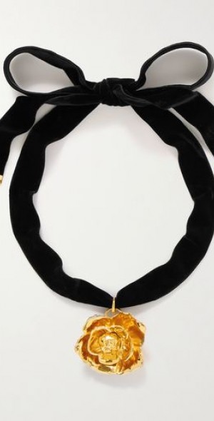 OSCAR DE LA RENTA - Gardenia velvet and gold-tone necklace