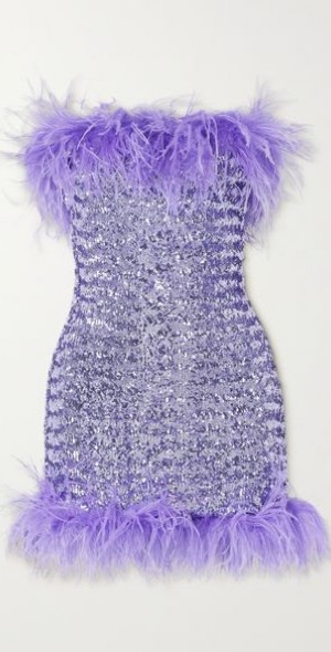 OSÉREE - Strapless feather-trimmed sequined tulle mini dress