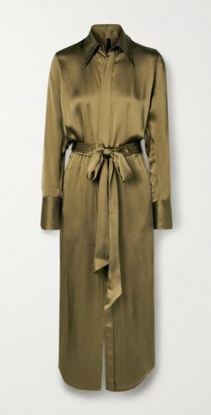 PETAR PETROV - The Slippery belted satin midi shirt dress