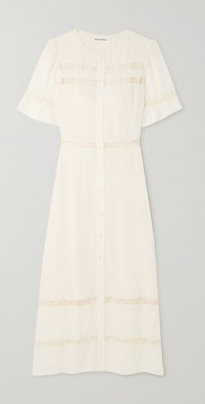 REFORMATION - + NET SUSTAIN Woodson lace-trimmed ruffled georgette midi ...