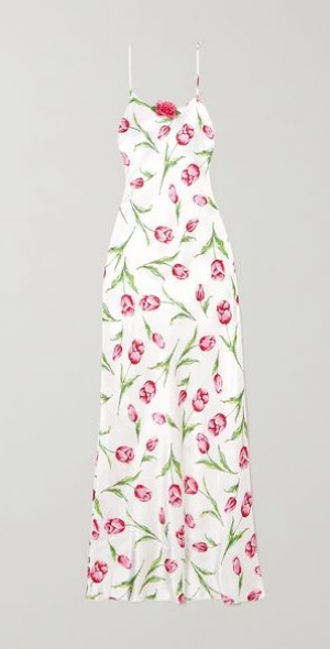 RODARTE - Appliquéd printed silk-satin maxi dress
