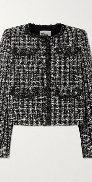 SELF-PORTRAIT - Crystal-embellished cropped metallic bouclé-tweed jacket