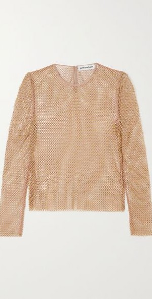SELF-PORTRAIT - Crystal-embellished mesh top