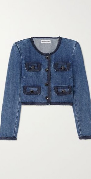 SELF-PORTRAIT - Embellished cropped denim jacket