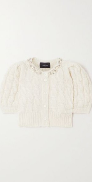 SIMONE ROCHA - Cropped embellished cable-knit alpaca-blend cardigan