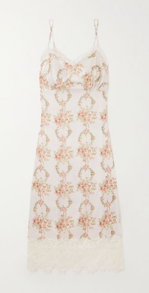 SIMONE ROCHA - Lace-trimmed floral-print satin midi dress