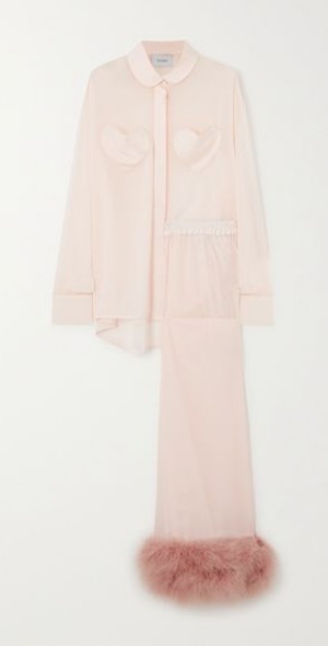 SLEEPER - Feather-trimmed appliquéd chiffon pajama set