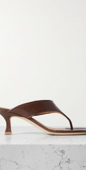 STAUD - Natalia lizard-embossed leather thong sandals