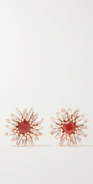 SUZANNE KALAN - Fireworks 18-karat rose gold, diamond and ruby earrings