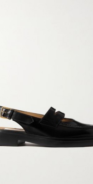 THOM BROWNE - Cutout leather slingback loafers