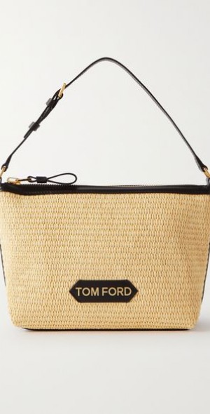 TOM FORD - Label leather-trimmed raffia shoulder bag
