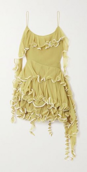 TORY BURCH - Jellyfish ruffled leather-trimmed chiffon mini dress