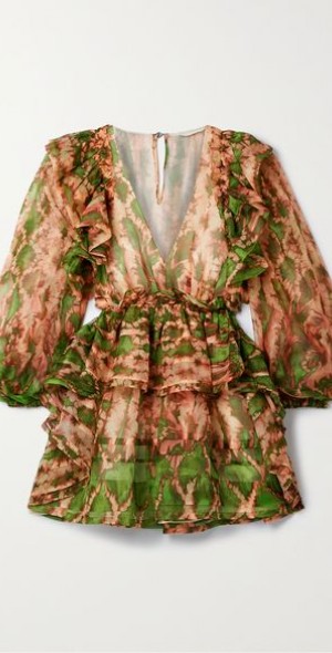 ULLA JOHNSON - Adelaide ruffled printed silk-organza mini dress