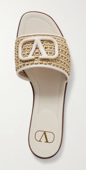 VALENTINO GARAVANI - VLOGO embellished leather-trimmed raffia slides