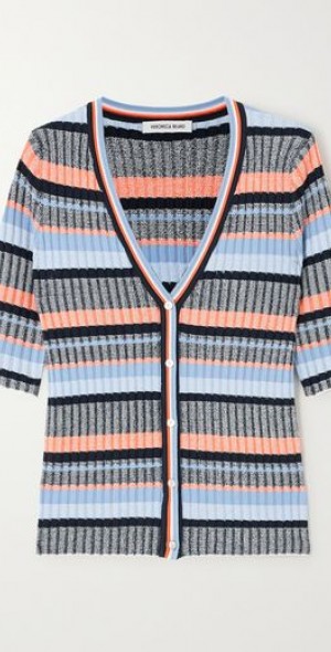 VERONICA BEARD - Calliope striped ribbed-knit cardigan