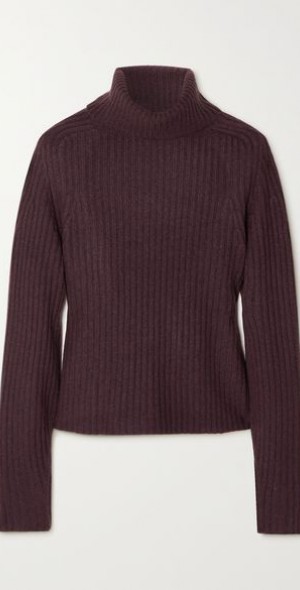 VINCE - Open-back ribbed cashmere turtleneck sweater