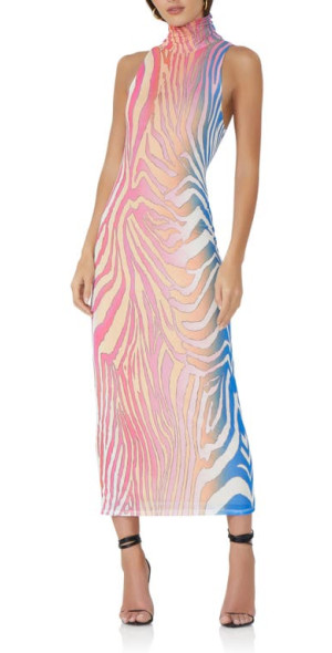 AFRM - Serenity Sleeveless Turtleneck Midi Dress in Spring Multi Zebra