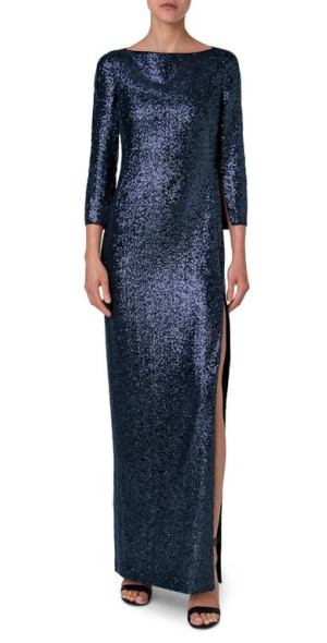 Akris - Bateau Neck Sequin Column Gown in 097 Navy