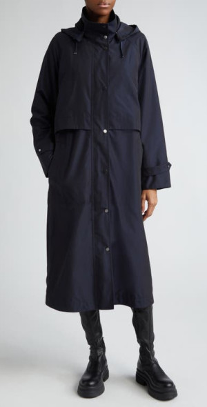 Akris - Robin Water Repellent Silk Taffeta Hooded Coat in Navy