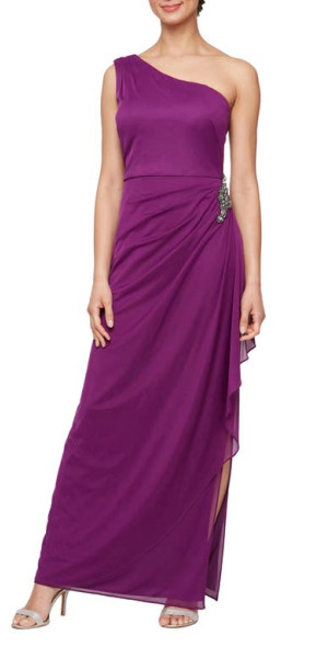 Alex Evenings - Embellished One-Shoulder Gown in Dark Berry