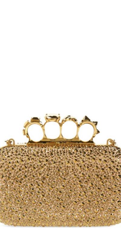 Alexander McQueen - Skull Crystal Embellished Knuckle Clutch in Gold
