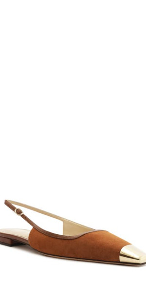Alexandre Birman - Olivia Cap Toe Slingback Flat in Espresso/Light Gold