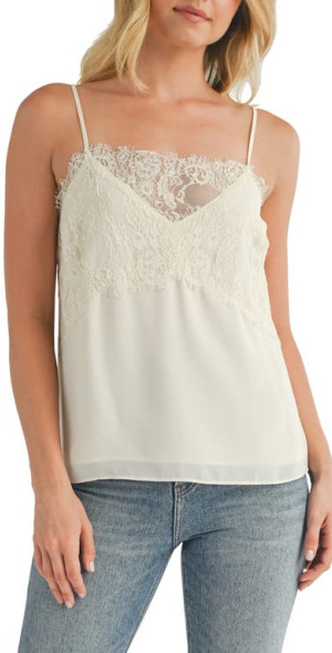 All in Favor - Lace Trim Satin Camisole in Cream at Nordstrom
