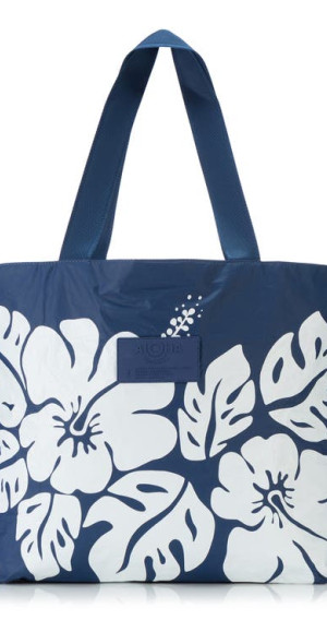 Aloha Collection - Hibiscus Water Resistant Tyvek Tote in White/Navy