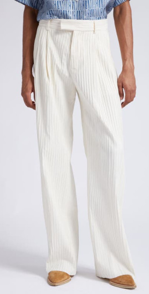 AMIRI - Rib Texture Double Pleated Canvas Pants in White at Nordstrom